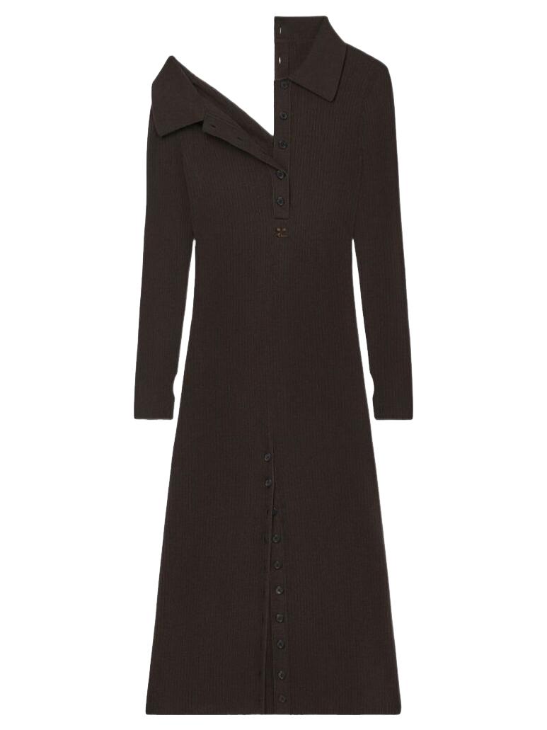 COURREGES Courreges Button Detailed Ribbed-Knit Midi Dress